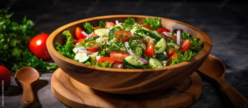 Combine fresh baby cos salad, millet, and crab stick with salad ...