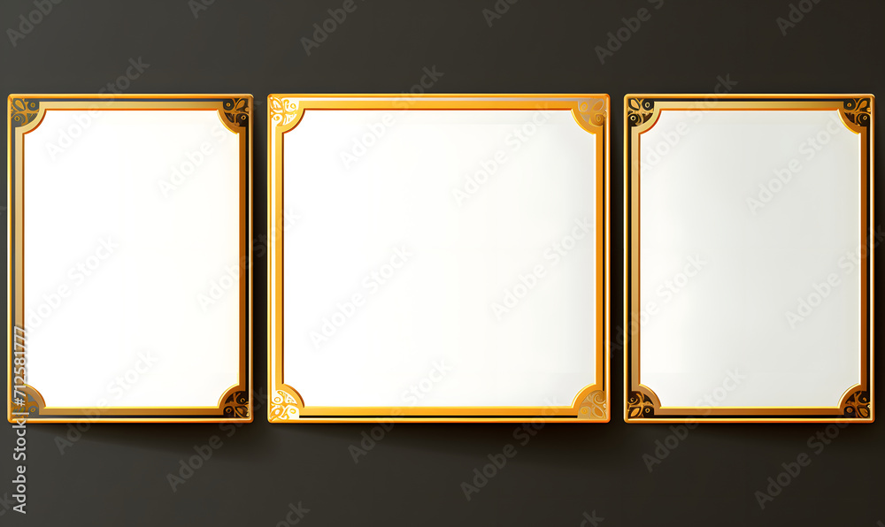 Rectangle golden frame with inverted rounded corner isolated on ...