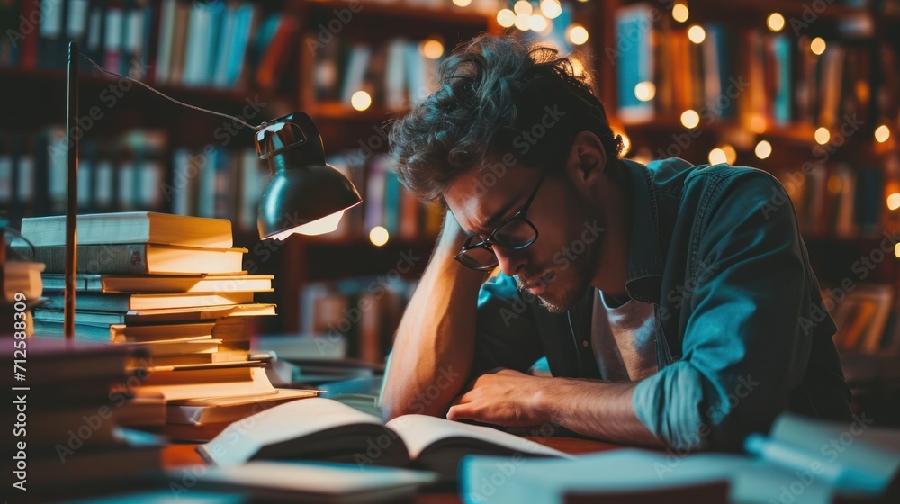 student man research sample exam by tablet, male prepare for test and ...