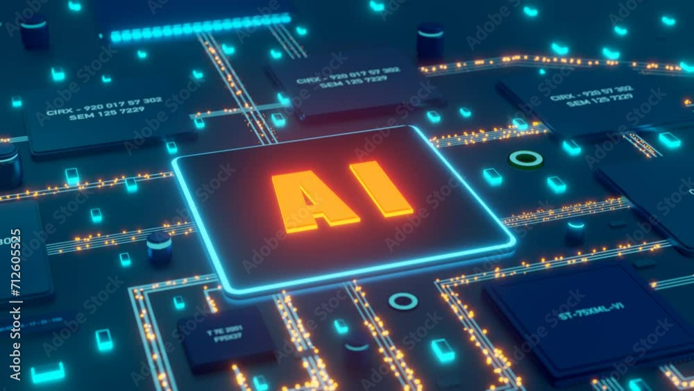Vidéo Stock Orange and blue illuminated AI processor on the motherboard ...