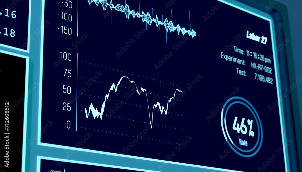 Futuristic Hud Display Oscillators Polygon Numbers And Graphs Interface Control Desk