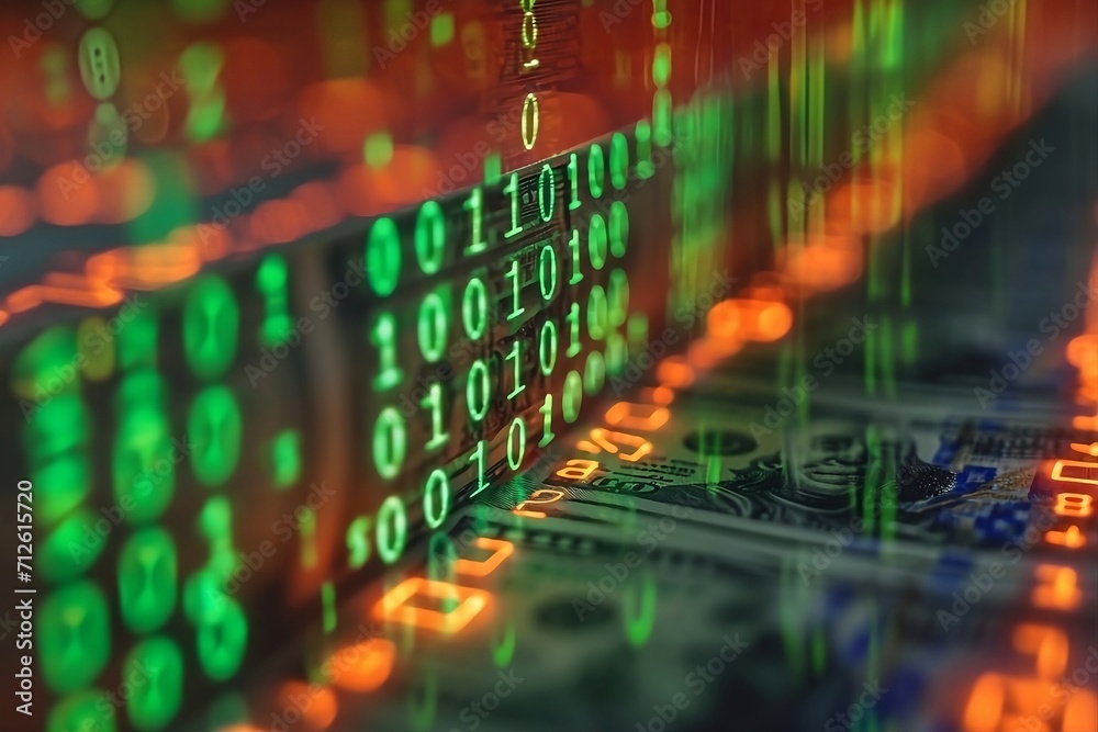 Cash to Code Transition. symbolic transformation as tangible money bills seamlessly transition ...