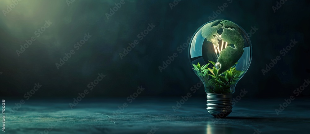 Abstract blue light bulb with planet Earth inside. Earth hour ecology ...