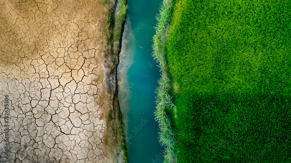 Imagen aérea de un terreno fértil con prados verdes y otra zona de ...