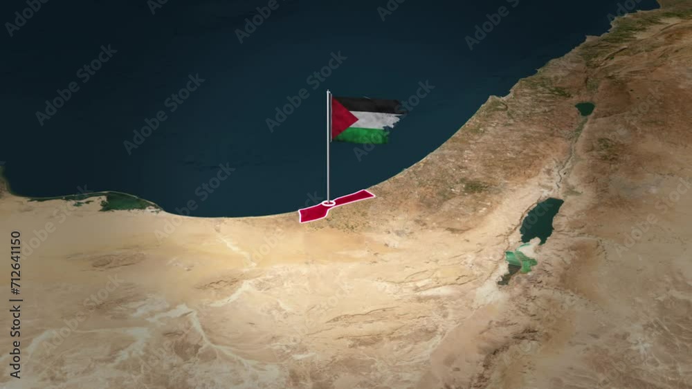 Gaza Soars: Aerial Views of the Flag Over the Map. The Flag Flying High ...