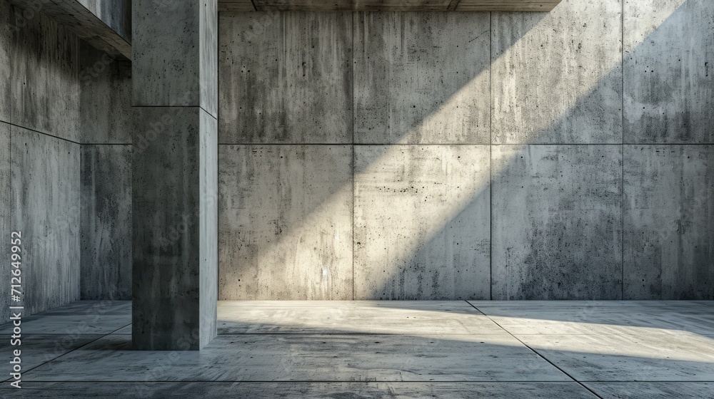 Concrete hall with a square pillar. Brutalist architecture. Stock Photo ...