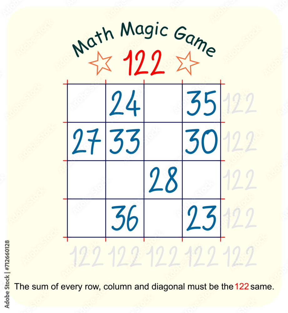 Magic math game. (Magic square) Recreational mathematics and ...