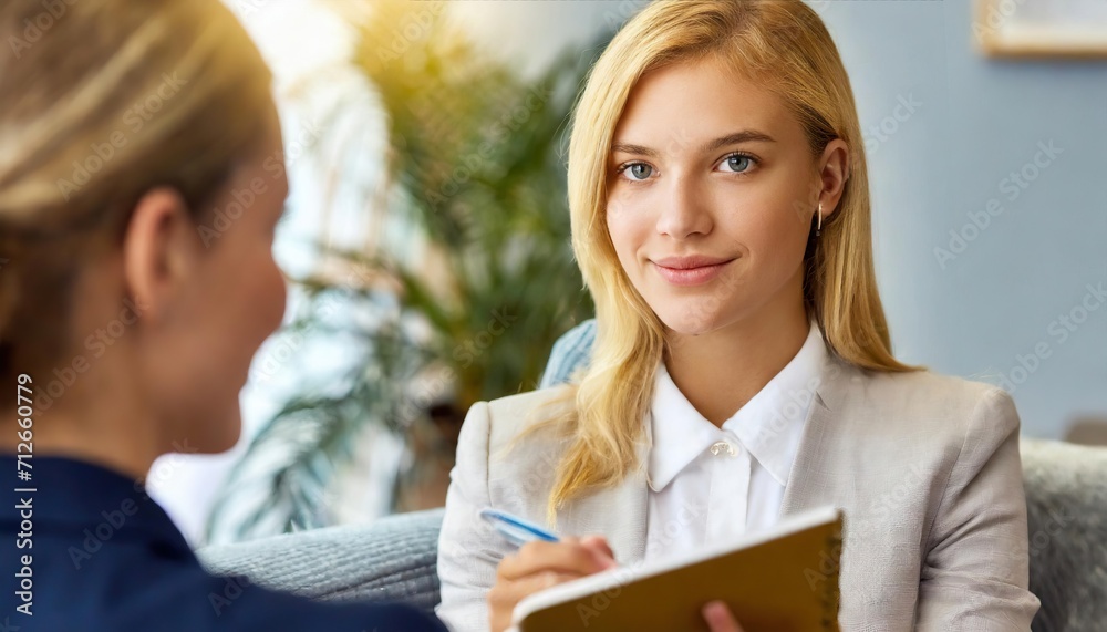 Female counselor demonstrating empathy during a breakthrough session ...