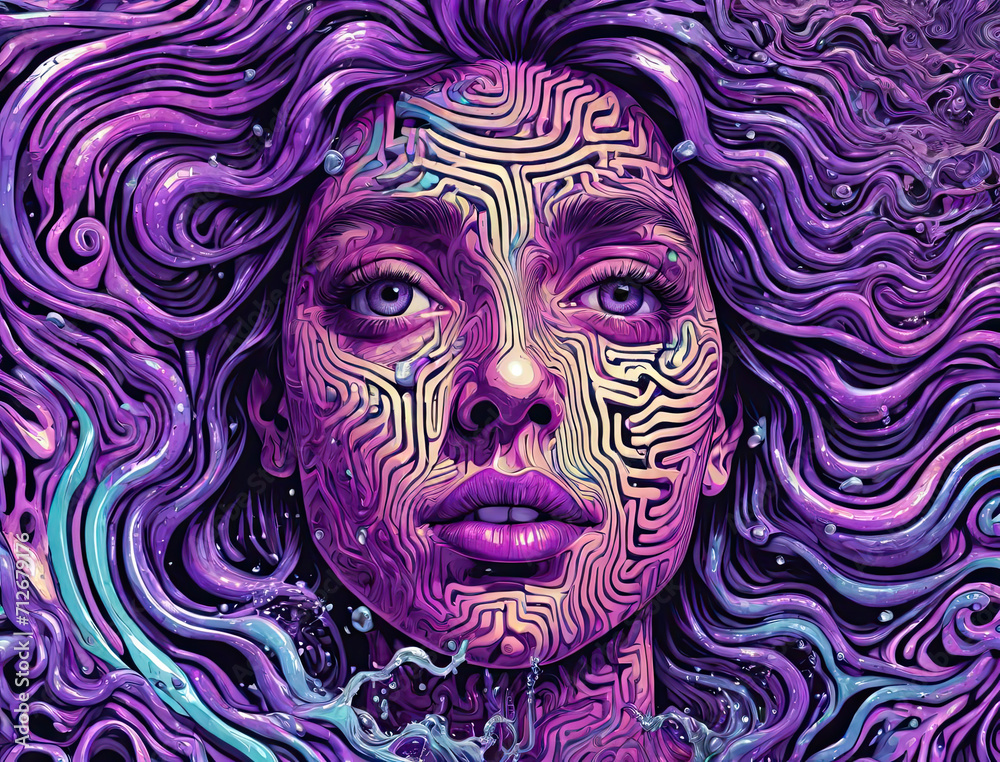 Psychedelic Mind Maze - Close-up illustration of disorienting pathways ...