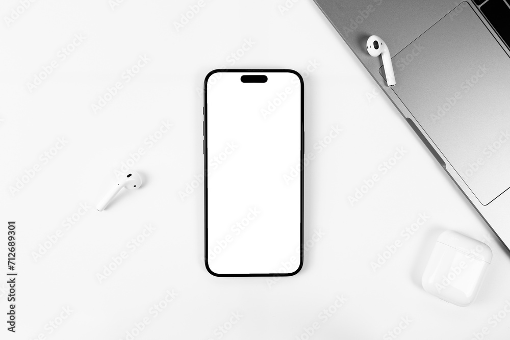 smartphone mockup iPhone 15 Pro Max with png transparent screen, empty ...