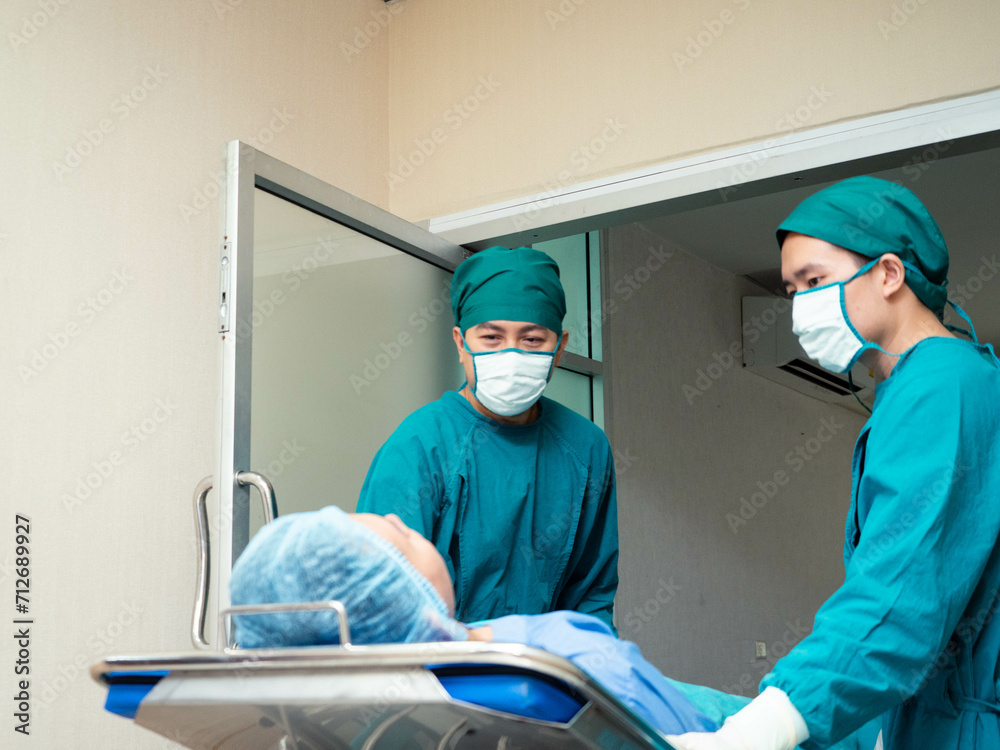 Hospital clinic operation room indoor doctor nurse staff assistance ...