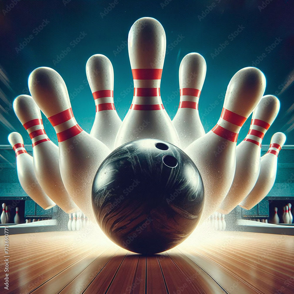 Bowling ball and skittles on bowling alley. 3d rendering Stock ...