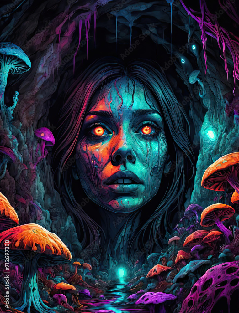 Psychedelic Noir - Dramatic 3D illustration of a haunting underground ...