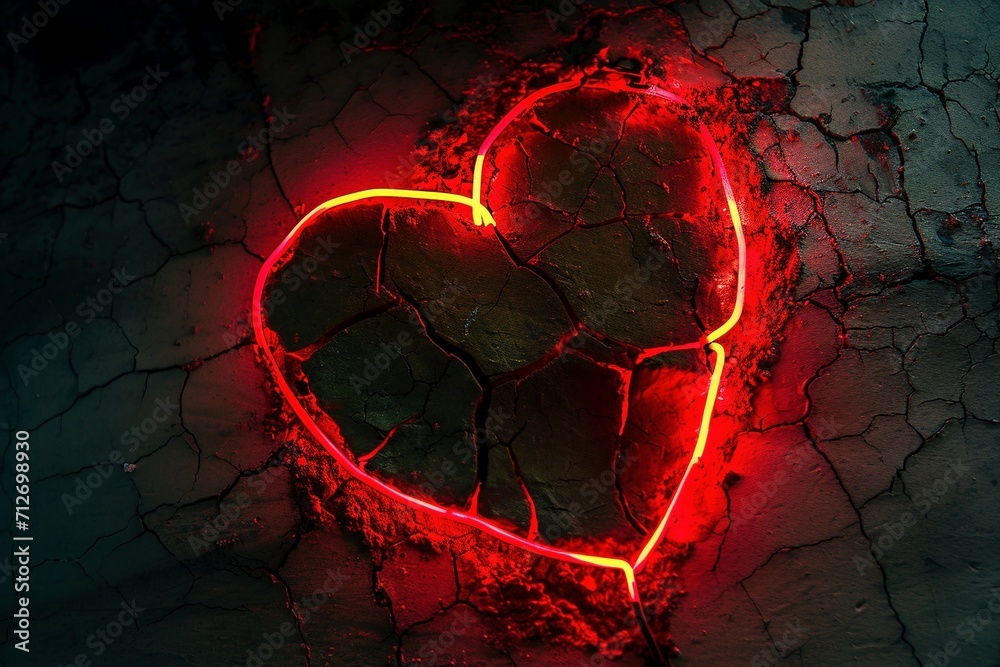 Neon light painting titled "Breaking the Heart," evoking emotional ...