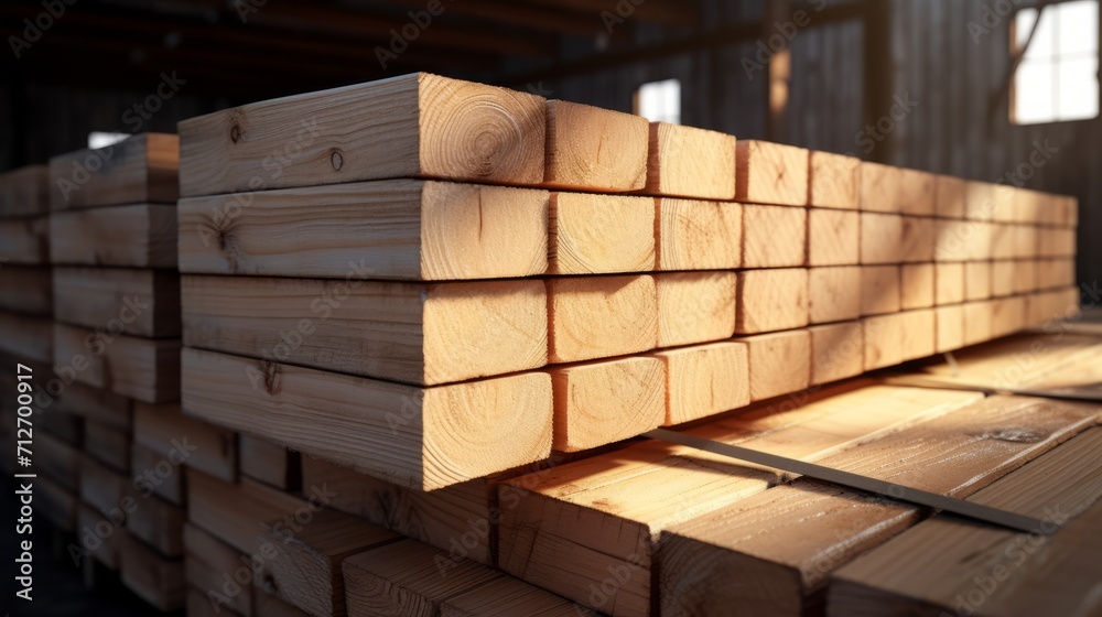 stacked wooden boards in a woodworking industry. stacks with pine ...