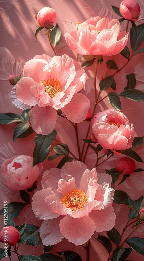 peonies, pattern, spring desktop wallpaper, interior painting Stock ...