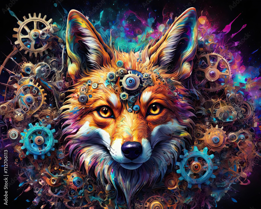 Psychedelic Trip - Abstract illustration of dog and fox in twisted ...
