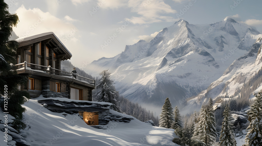 Amidst a winter storm, a solitary house stands resilient in the snow ...