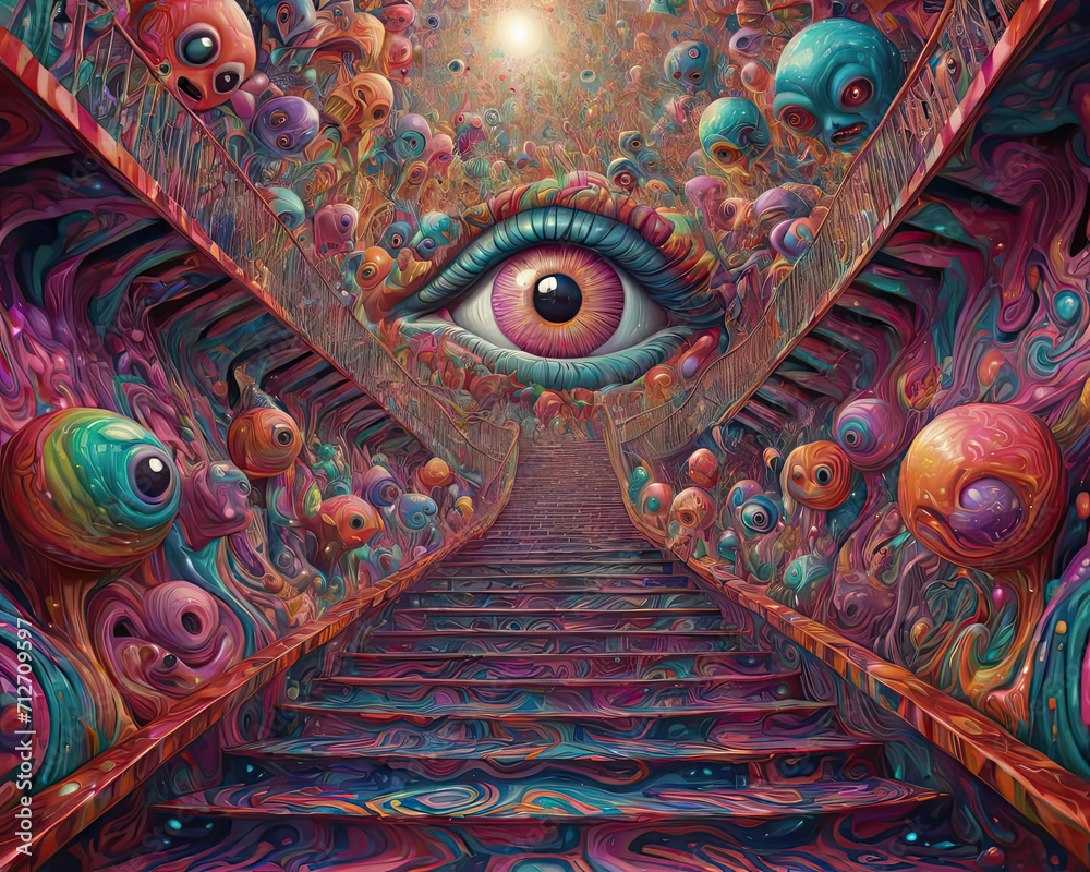 Psychedelic Nightmare - Dystopian carnival with distorted funhouse ...