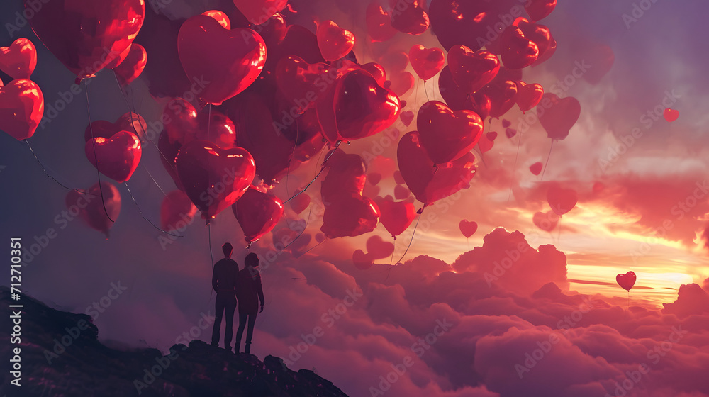 Two adventurers embrace the vastness of the sky, surrounded by ...