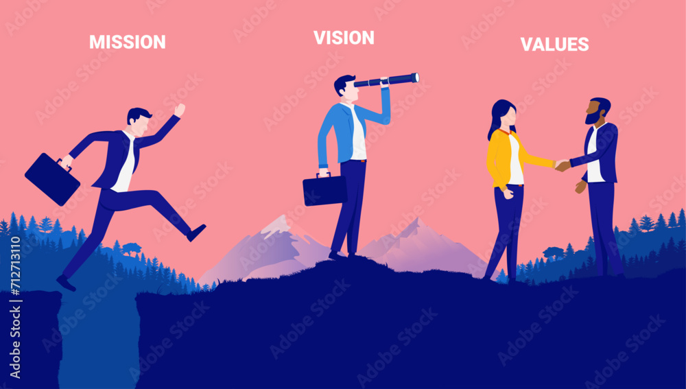 Mission vision values business illustration - Businesspeople outdoors ...