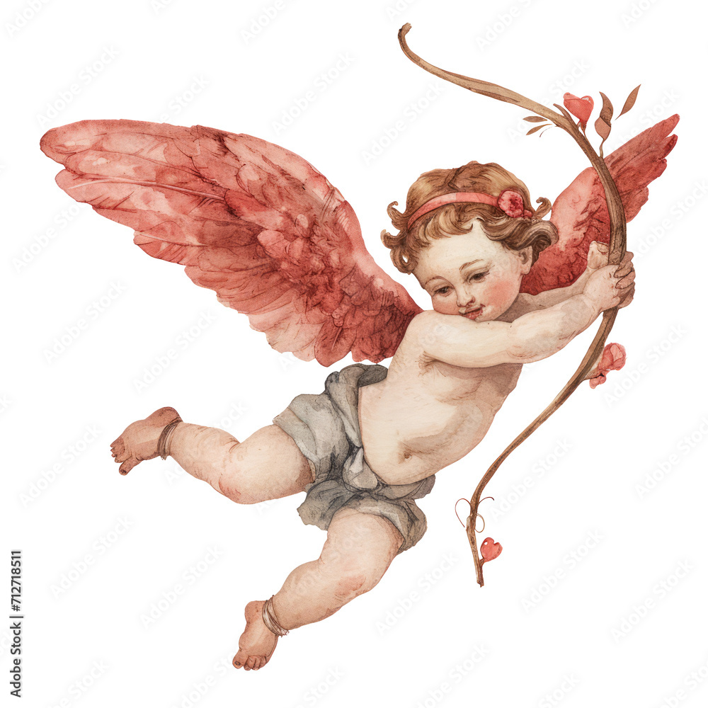 Classic Watercolor Cupid Illustration with Transparent Background ...