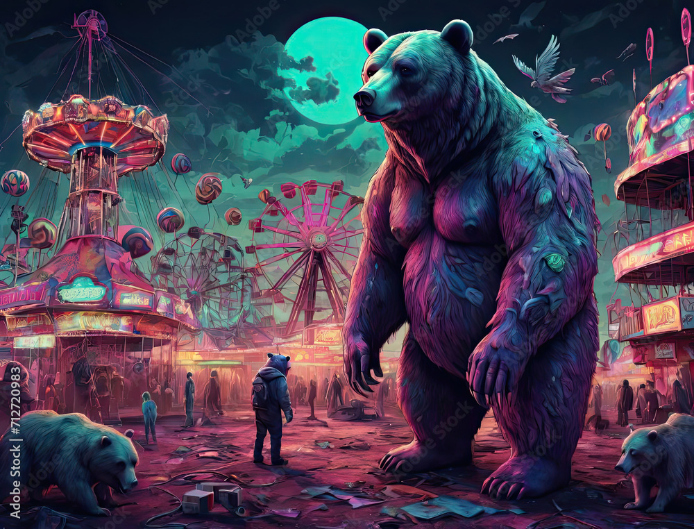 Psychedelic Trip - Illustration of a Close-Up Bear, Monster, and Angel ...