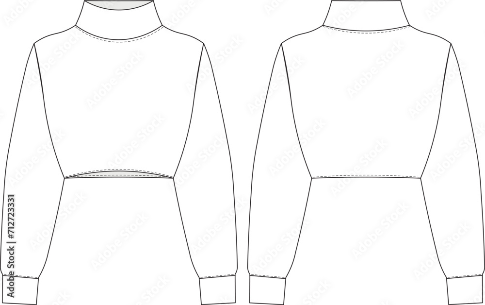 turtleneck wide long sleeve cropped crop sweatshirt sweater template ...