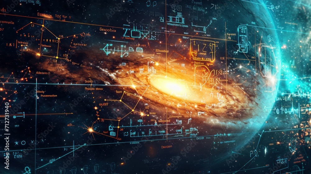 Mathematical and physical formulas against the background of a galaxy ...