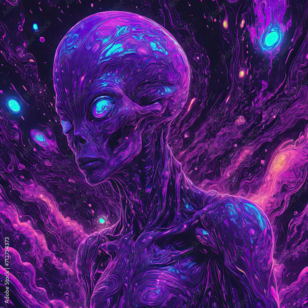 Psychedelic Trip - Close-up alien, water, and otherworldly god in a ...
