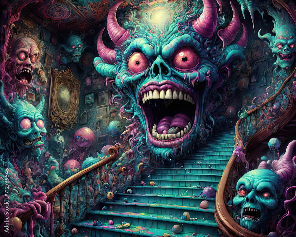 Psychedelic Experience - Close-up illustration of a monster and demon ...