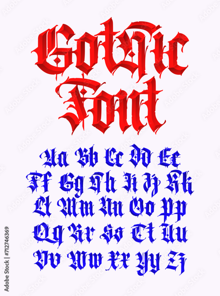 Gothic font from Latin letters. Vector. English alphabet. Medieval ...