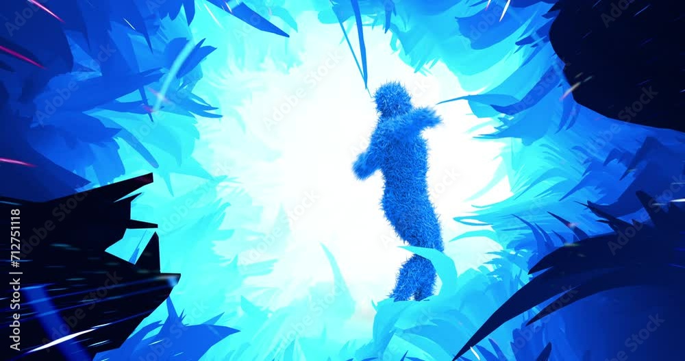 Vidéo Stock Cool 3D Blue Furry Dancer On Stage. Animated Flowers ...