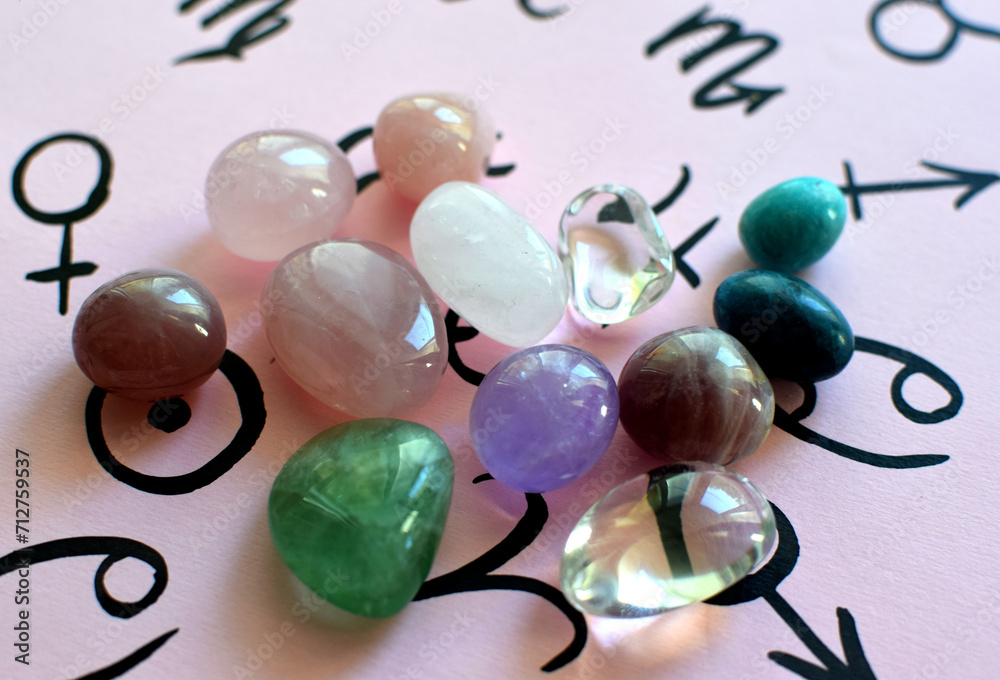 Beautiful crystals of amethyst, rose quartz, fluorite and rock crystal ...