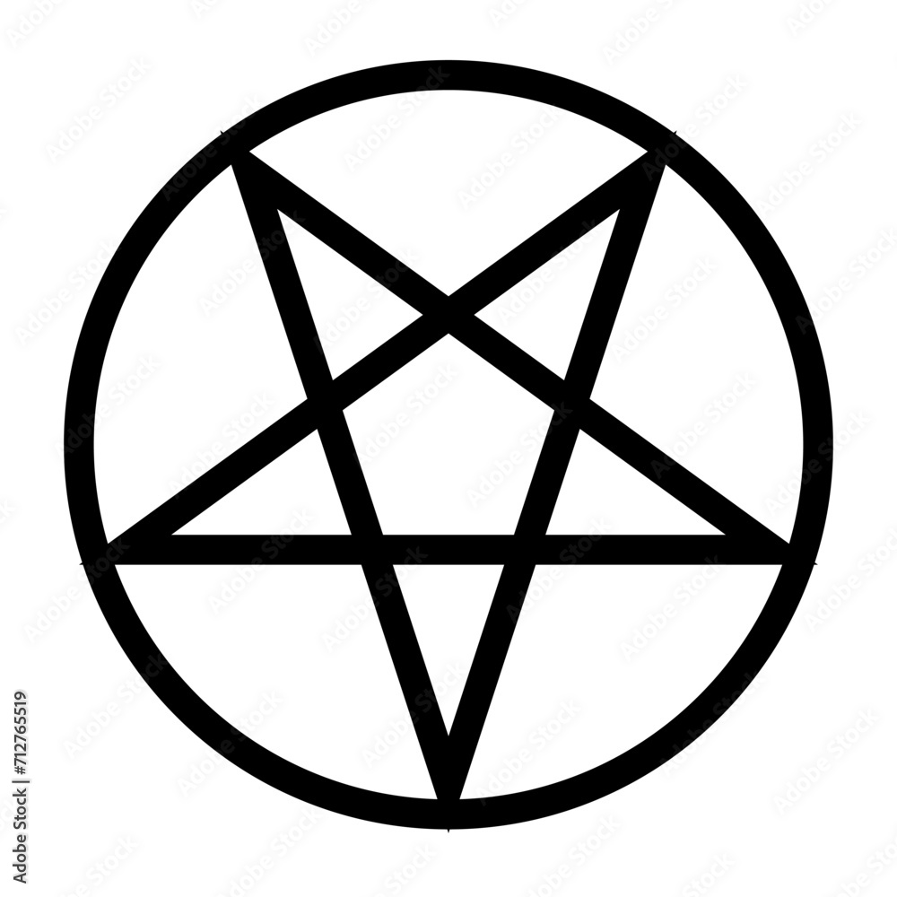 Inverted pentagram circumscribed by a circle. Five-pointed star sign ...
