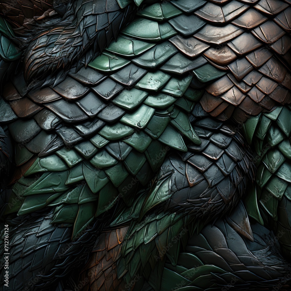 Pearlescent black scale texture, top view. A beautiful pattern, the ...