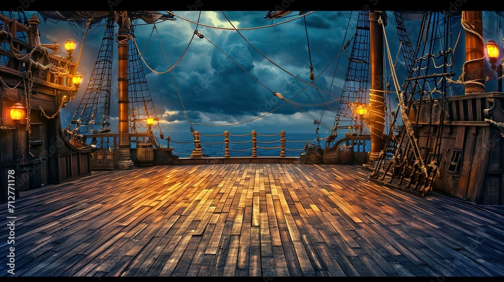 empty pirate ship deck background for theater stage scene Stock Illustration | Adobe Stock