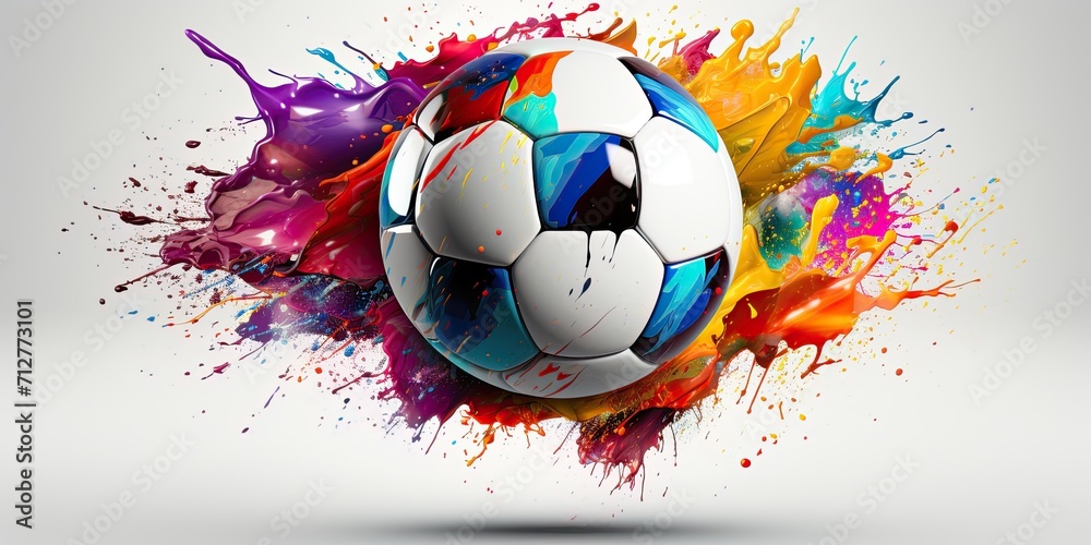 Soccer ball in splashes of color design art. Football concept, concept ...