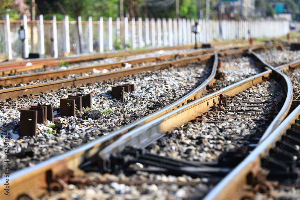 Crossroad intersection of railroad tracks,Railway on a sunny day ...