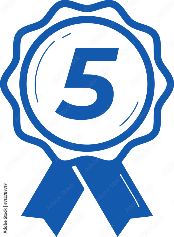 Number five award ribbon blue color on white background. Fifth place ...