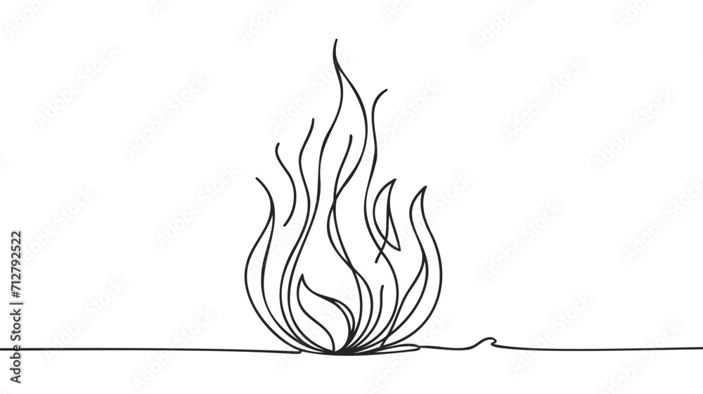 Continuous one line drawing of fire. Fire flame single line art vector ...
