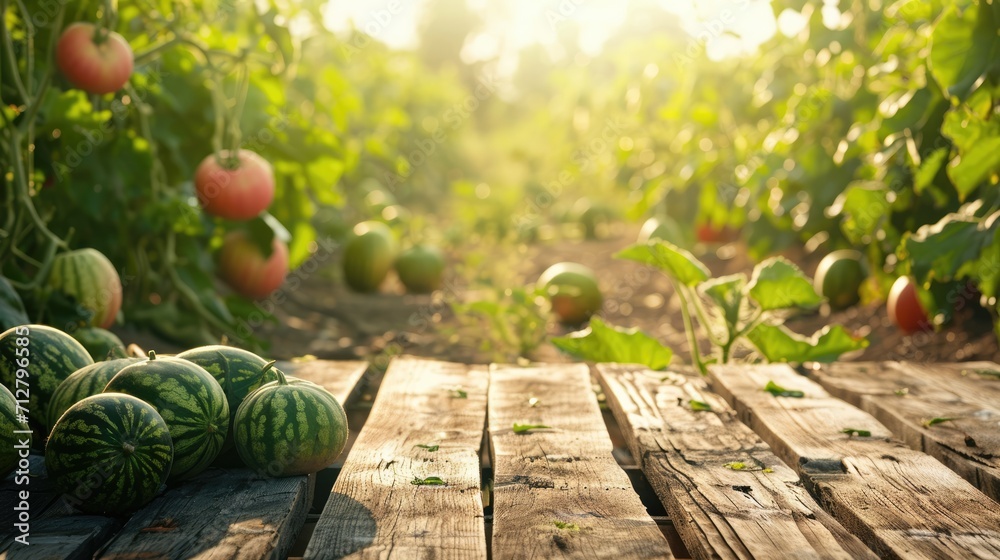 Watermelon Patch Tranquility: A Wooden Table, Empty with Abundant Copy ... Watermelon Patch Tranquility: A Wooden Table, Empty with Abundant Copy ...