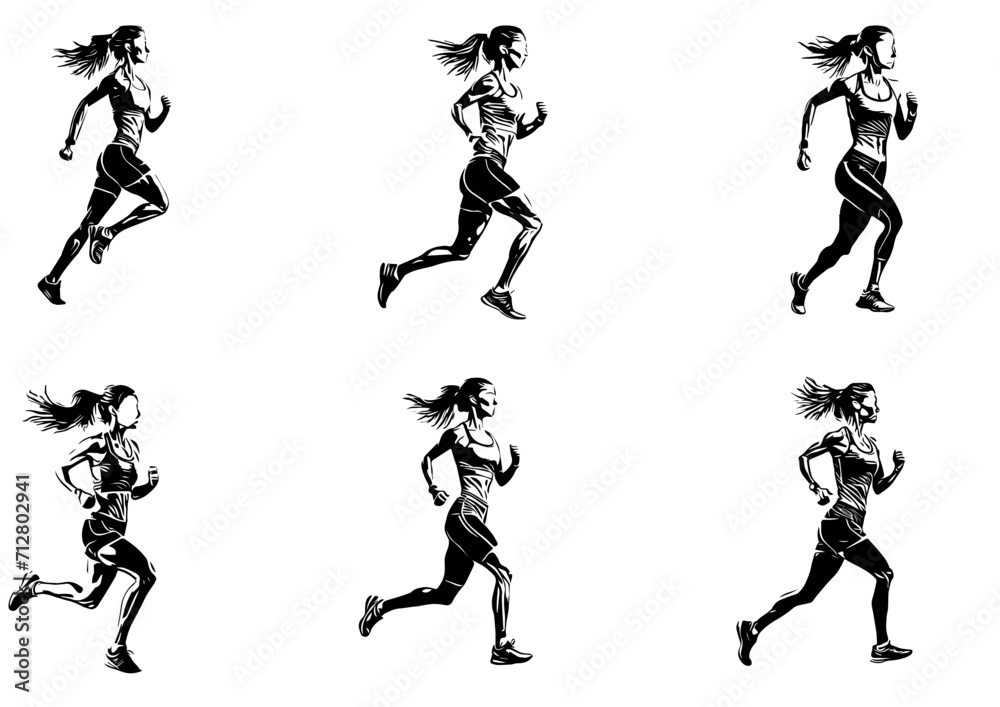 Silhouette run woman. vector people running silhouettes Stock Vector ...