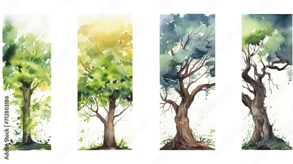 Four vertical of illustration watercolor style image frame sequence ...