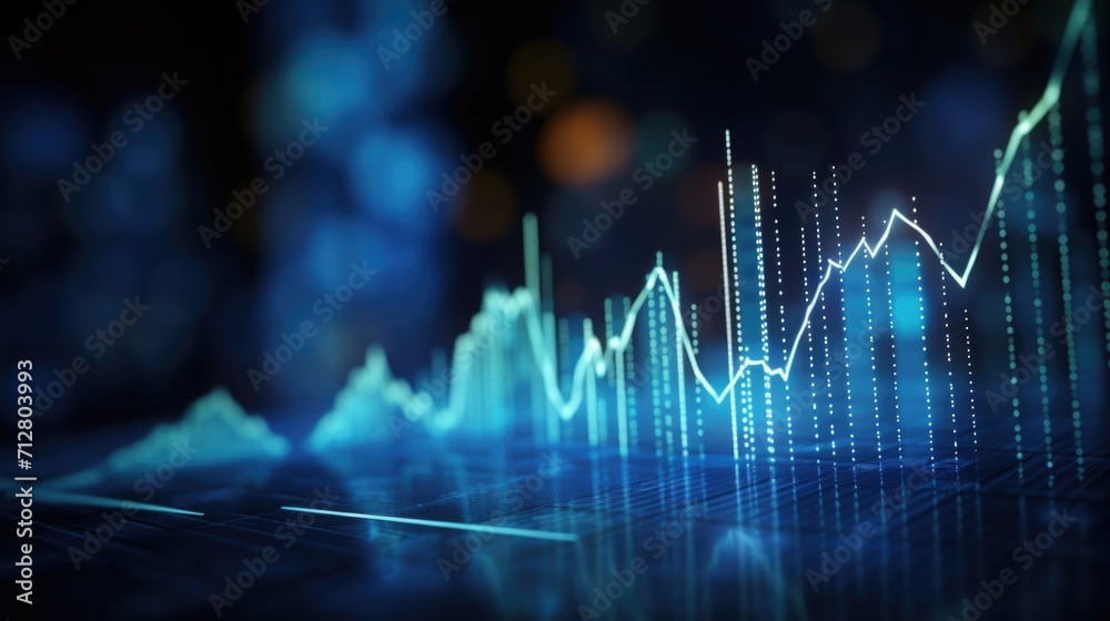 A blue background featuring a futuristic digital growth graph chart ...