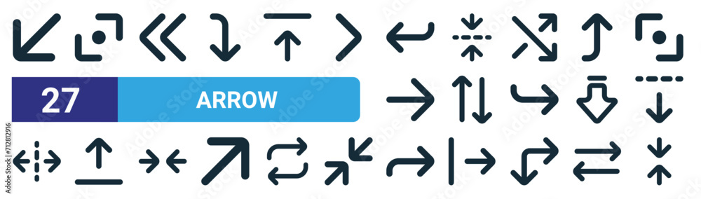 set of 27 outline web arrow icons such as down left, diagonal arrow ...