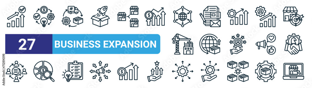 set of 27 outline web business expansion icons such as successful ...