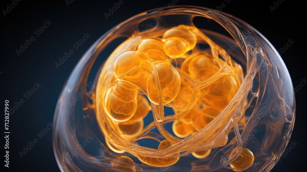 Closeup image showcasing the yolk sac firmly attached to a developing human embryo, illustrating ...