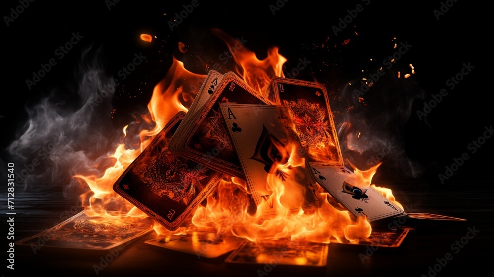 Generative AI Flaming playing cards black background pictures Stock ...