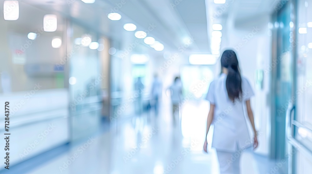 Blurred modern hospital people in white glass modern hospital ...